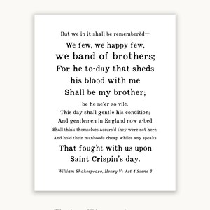 Band of Brothers St Crispin's Day Quote Framed Print Gift for Him Henry ...