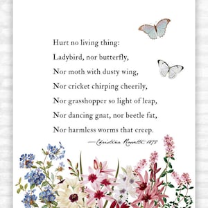 Poem Print Framed Hurt No Living Thing Christina Rossetti: Butterfly ...
