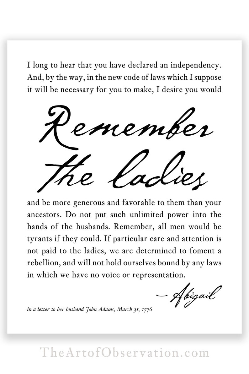 Abigail Adams Quote Print Remember the Ladies Feminist Wall - Etsy