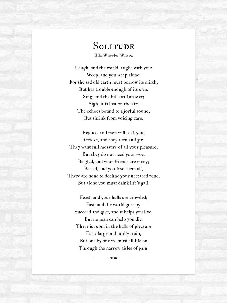 Solitude poem print Laugh and the world laughs with you | Etsy