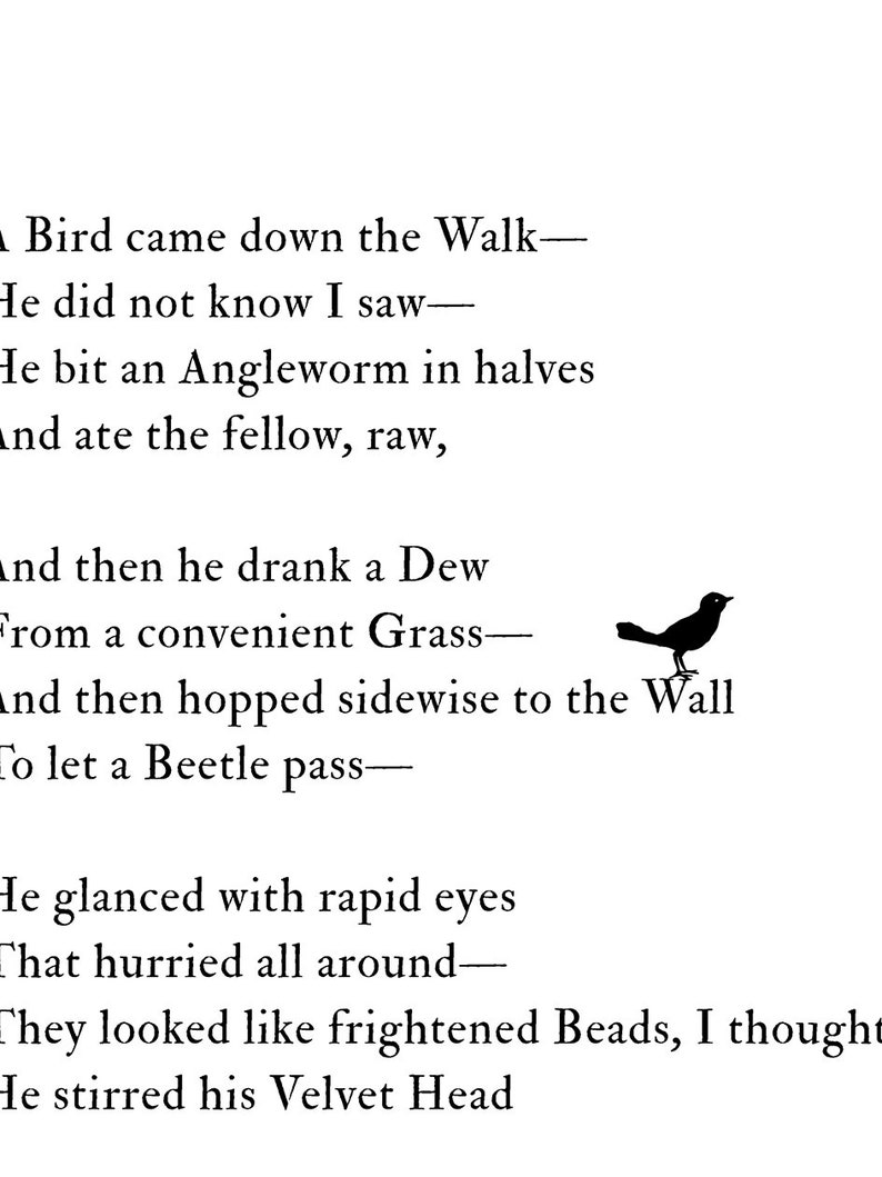 Emily Dickinson Poem Print Wall Art A Bird Came Down the Walk - Etsy