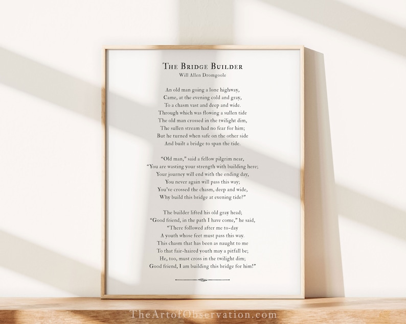 The Bridge Builder Poem Art Print Framed Meaningful Father's Day Gift ...