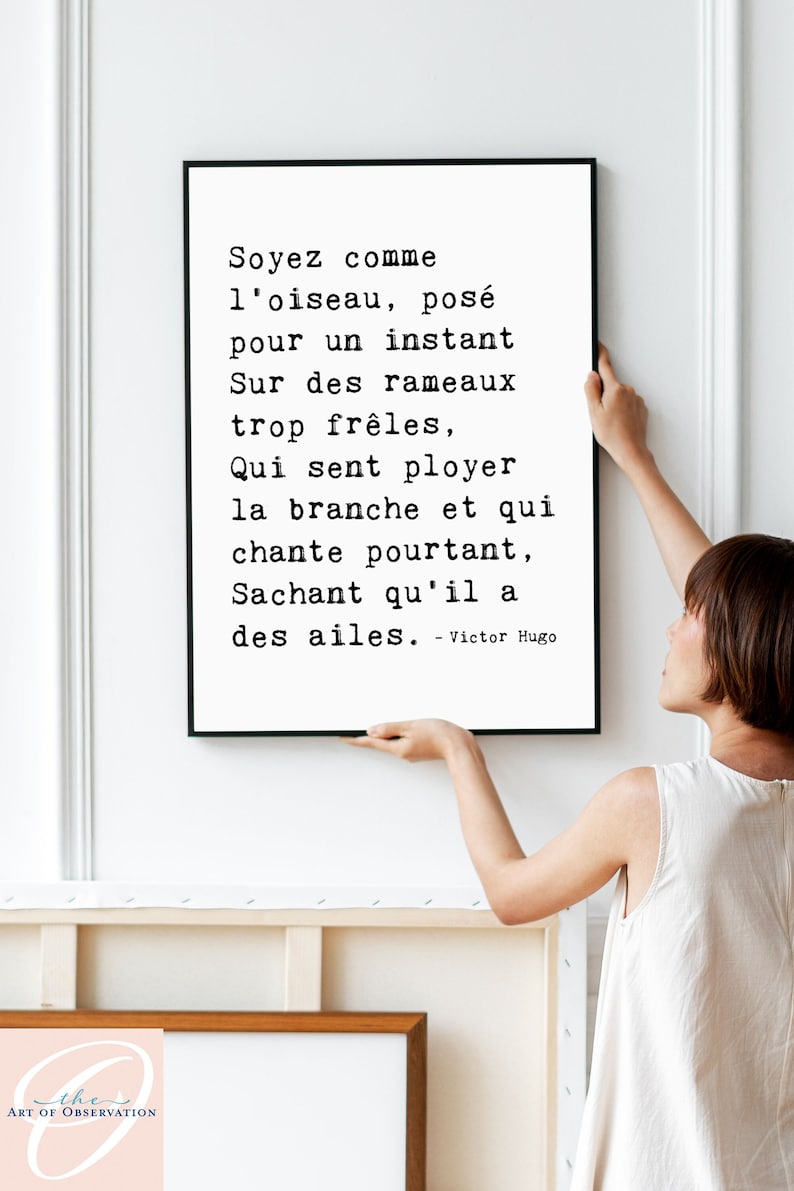 French Quote Print Framed French Decor Victor Hugo Quote Poster French ...