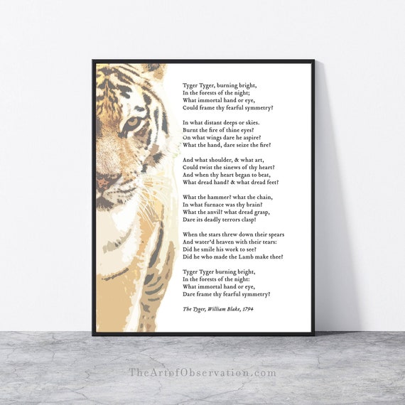 Tiger Poem Wall Art Print William Blake Poetry Poster Tyger | Etsy
