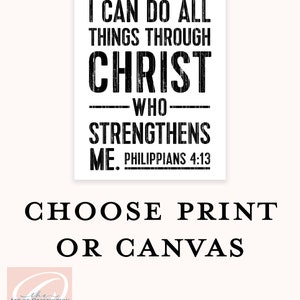 Philippians 4:13 Wall Art Print or Canvas Bible Verse Quote I Can Do ...