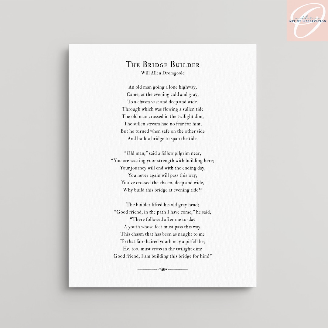 The Bridge Builder Poem Art Print Framed Meaningful Father's Day Gift ...