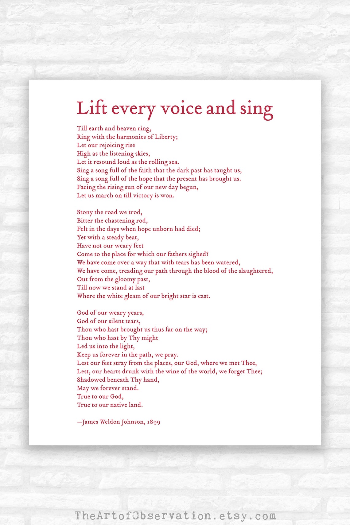 Lift Every Voice and Sing Poem Print James Weldon Johnson | Etsy