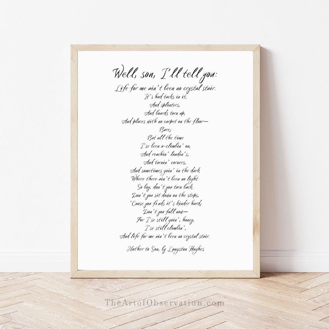 Langston Hughes Poetry Mother to Son Poem Wall Art Print, Life for Me ...