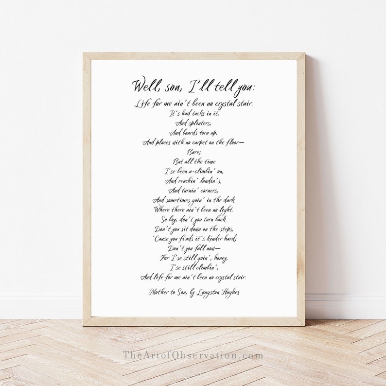 Langston Hughes Poetry Mother to Son Poem Wall Art Print Life | Etsy