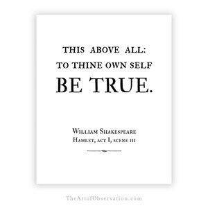 To Thine Own Self Be True Print Shakespeare Quote Wall Art Print Hamlet ...