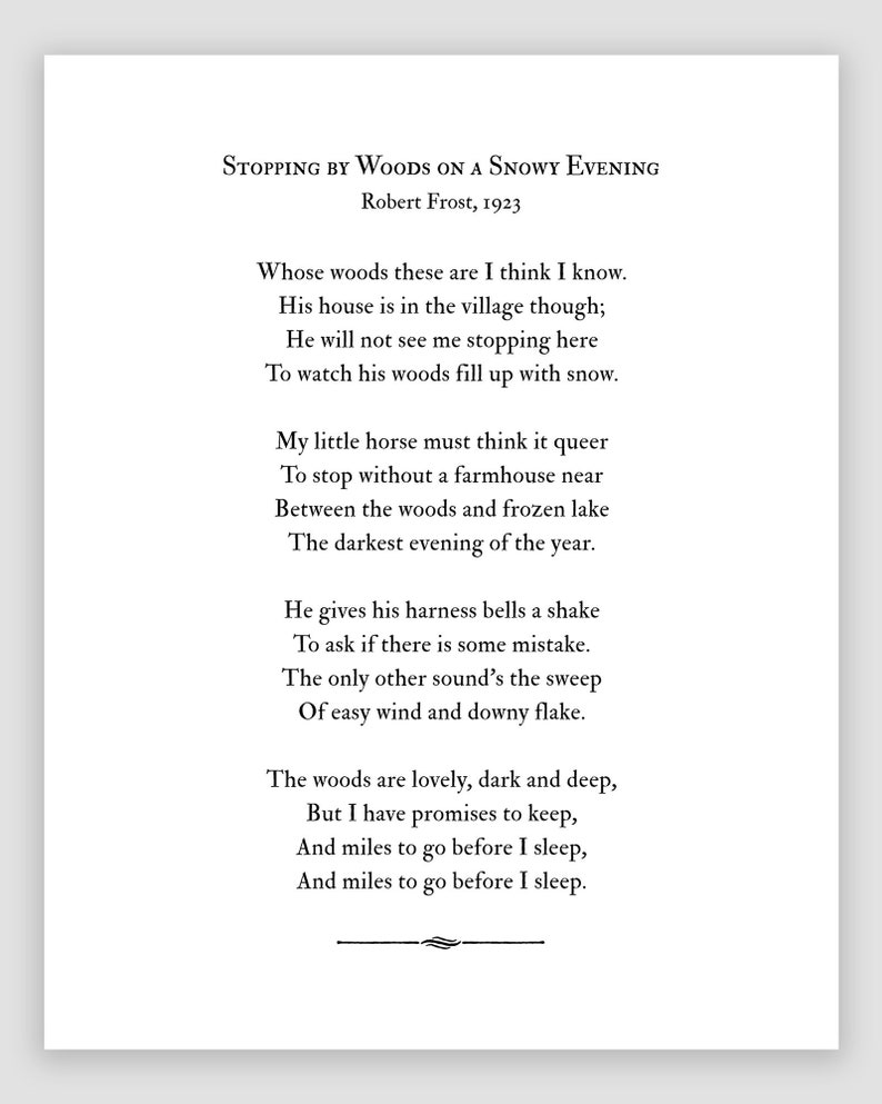 Stopping by Woods on a Snowy Evening Wall Art Print Robert Frost Winter ...