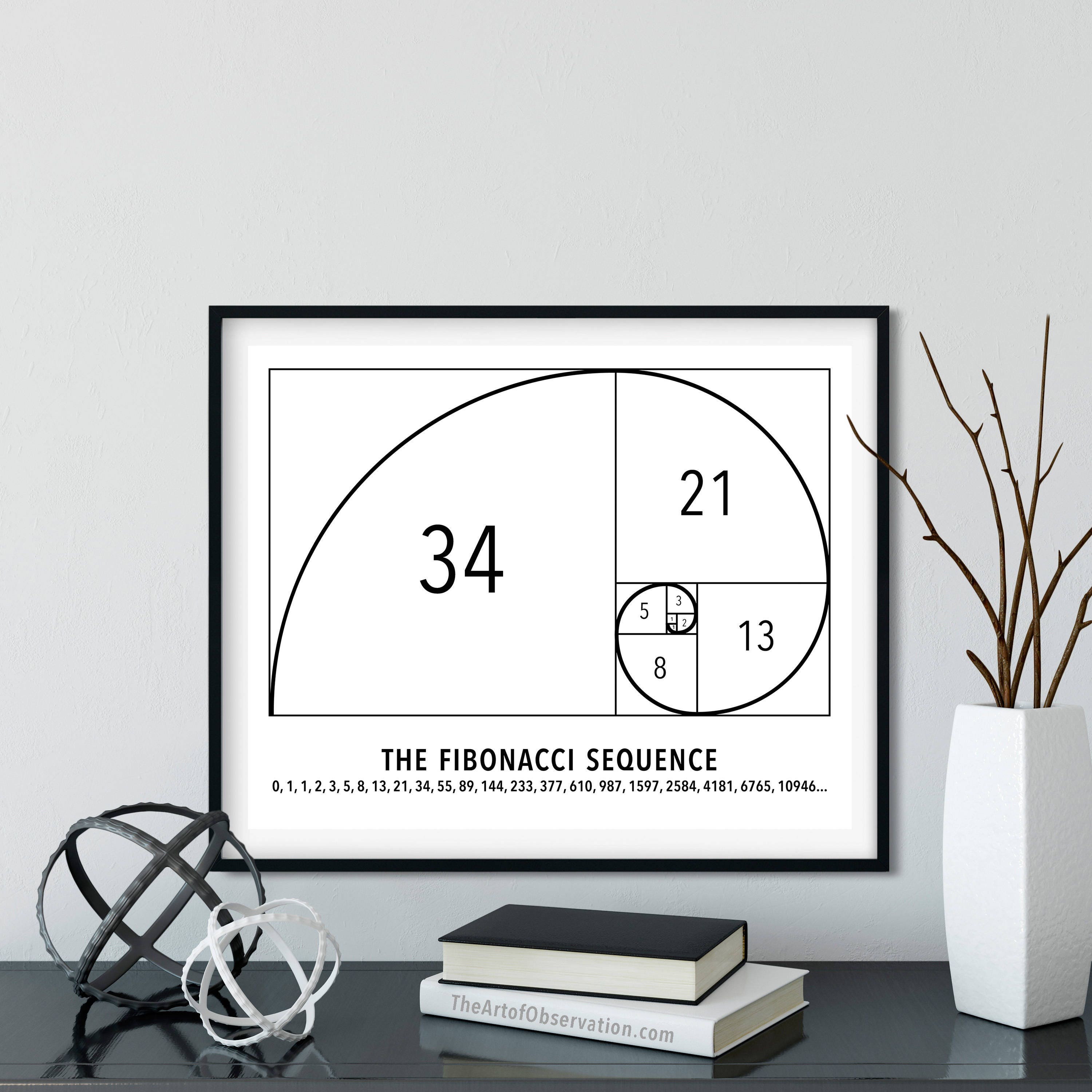 Fibonacci Spiral Art Poster, Math Wall Art Print, Teacher Gift Ideas ...