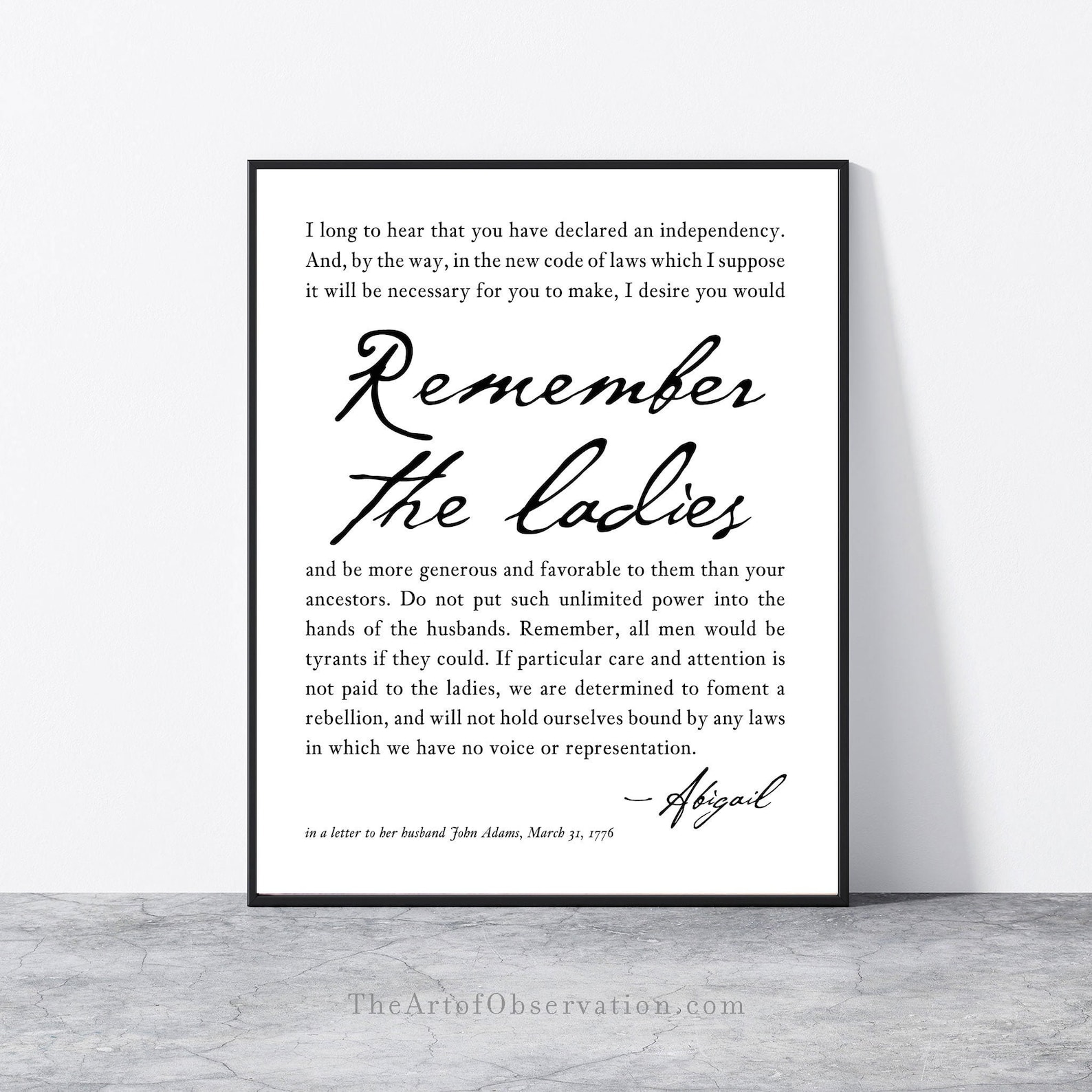 Abigail Adams Quote Print Remember the Ladies Feminist Wall Art Print ...