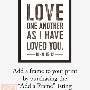 Bible Verse Wall Art Canvas or Print Love One Another Quote John 15 12 ...