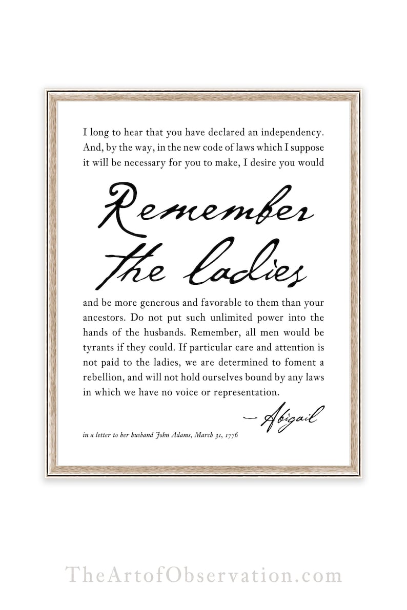 Prints Art & Collectibles Feminist Wall Art Print Abigail Adams letter ...