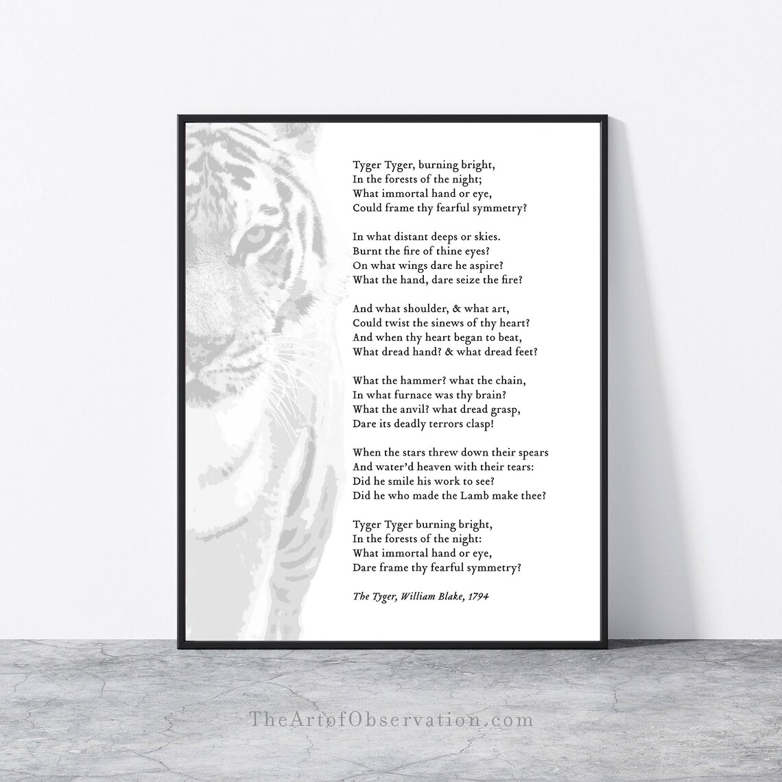 Tiger Poem Wall Art Print William Blake Poetry Poster Tyger | Etsy