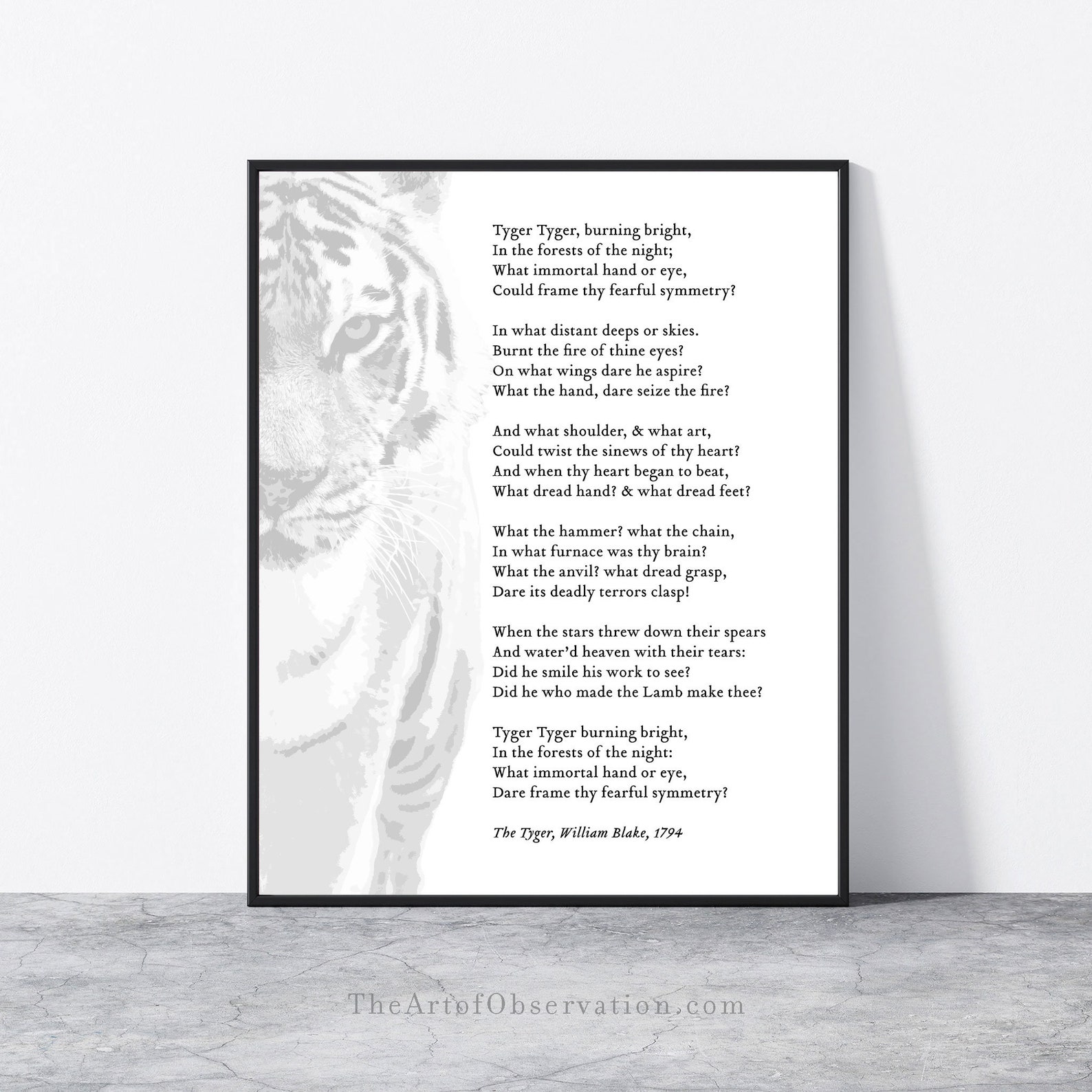 Tiger Poem Wall Art Print William Blake Poetry Poster Tyger | Etsy