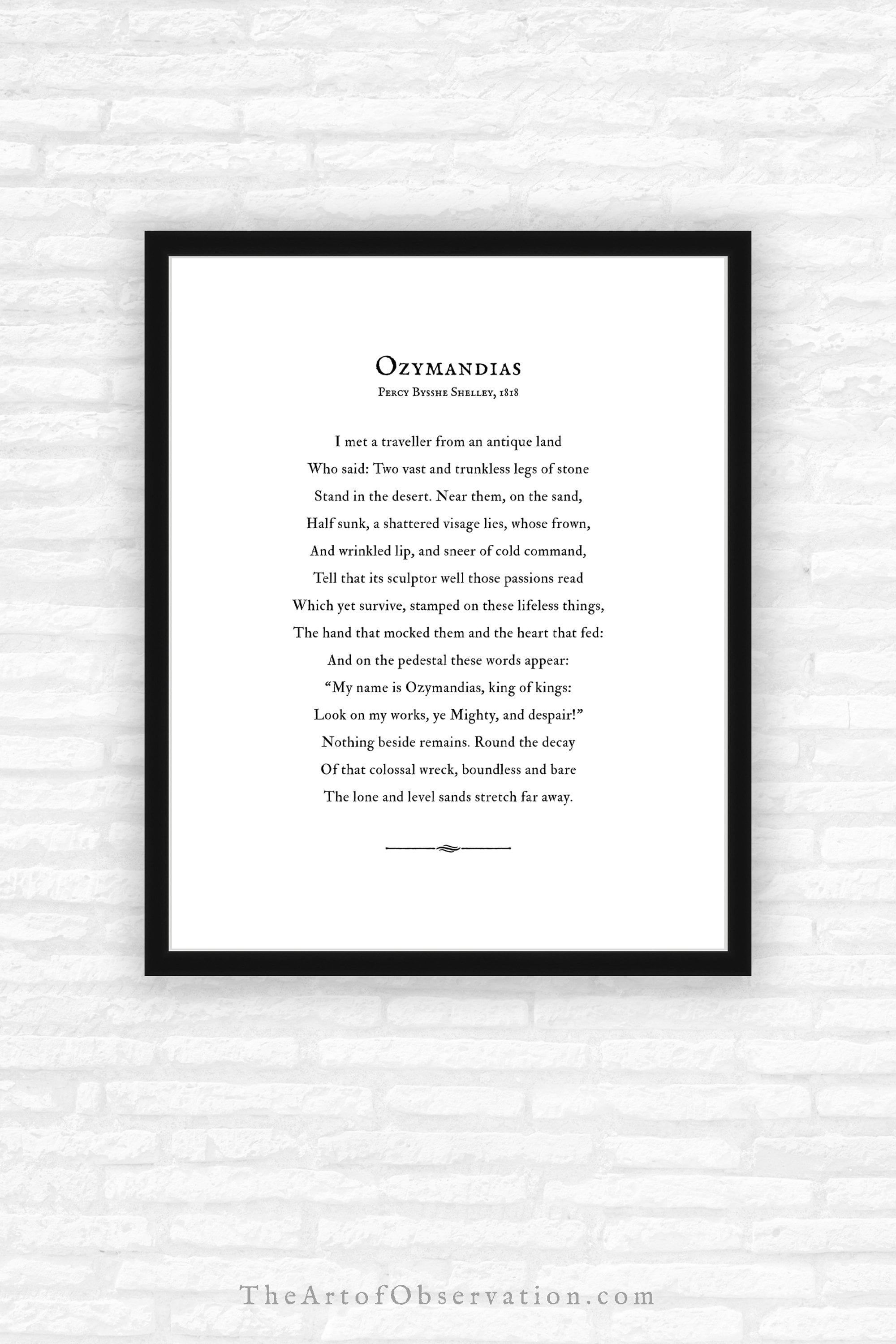 Ozymandias Print Poem Wall Art Print Percy Bysshe Shelley - Etsy Australia