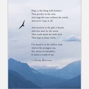 Emily Dickinson Poem Print, Hope is the Thing With Feathers, Blue ...
