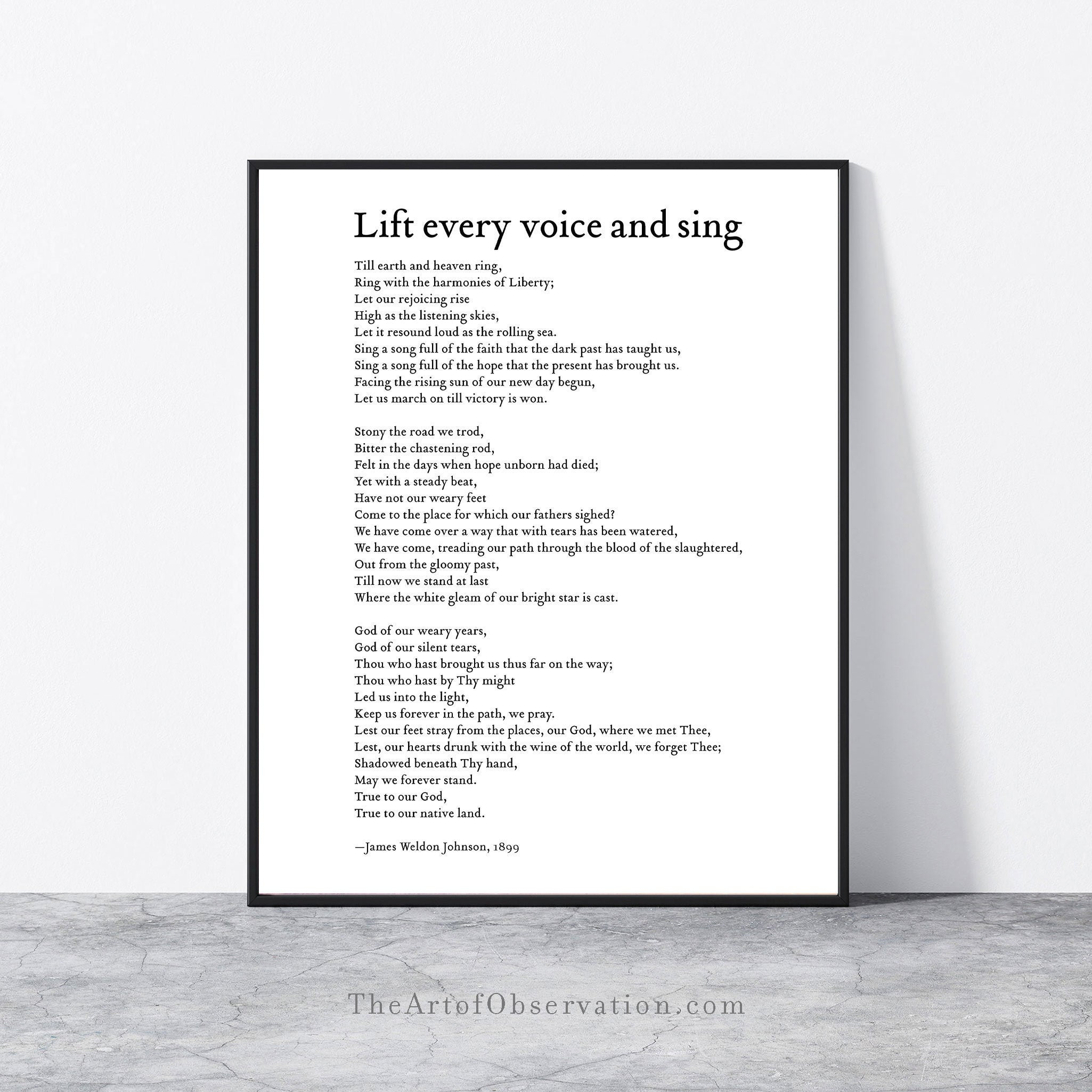 Lift Every Voice and Sing Framed Print Poem Wall Art James Weldon ...