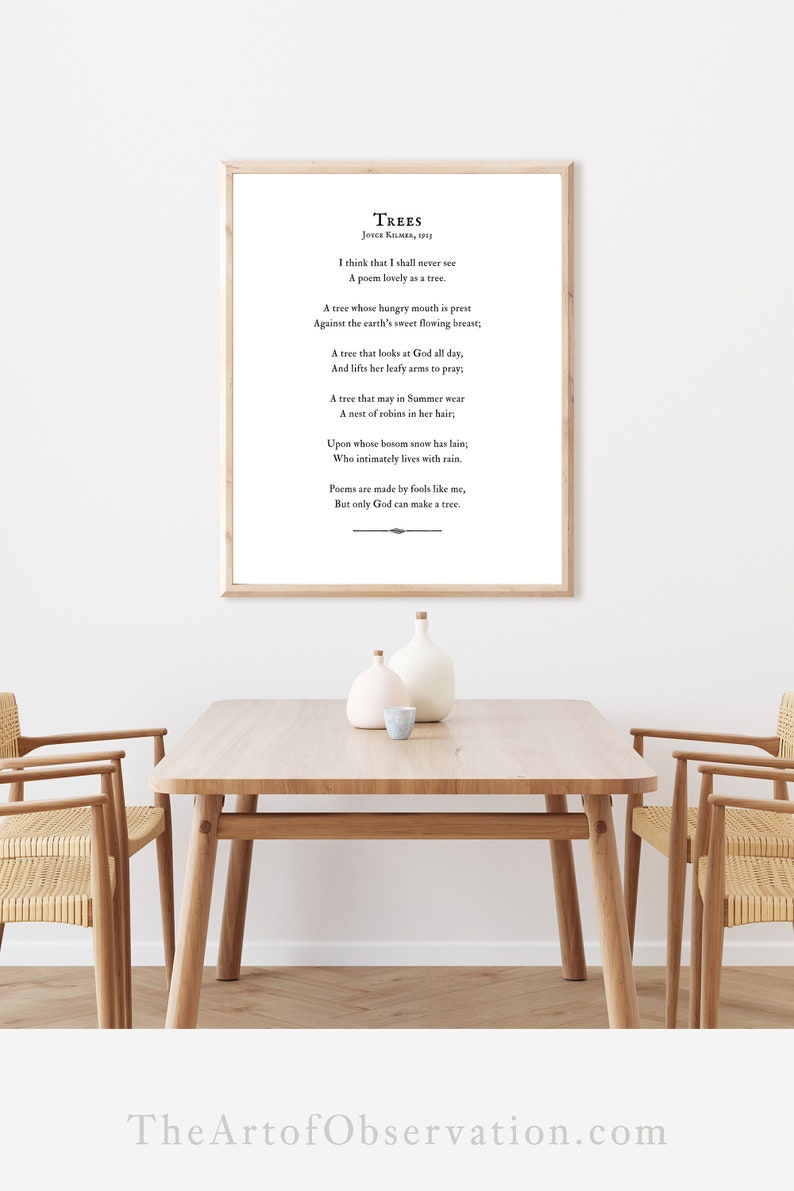 Trees Poem Wall Art Print Joyce Kilmer Poetry I Think That I - Etsy