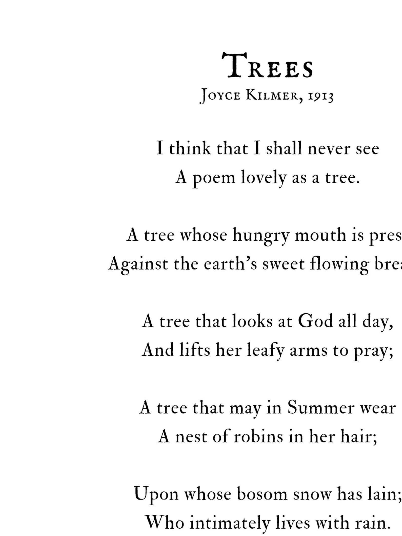 Trees Poem Wall Art Print Joyce Kilmer Poetry I Think That I - Etsy