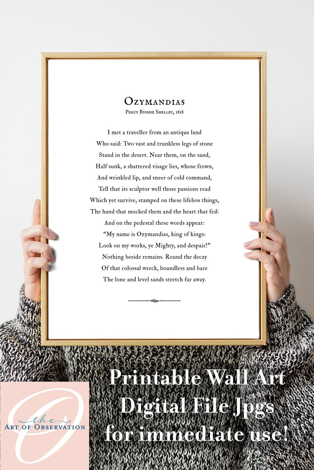 Ozymandias Printable Poem Digital Download Gift for Him Wall Art Percy ...