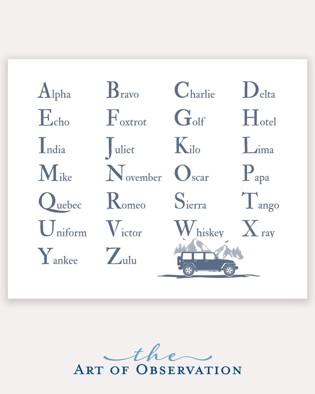 Phonetic Alphabet Print Off-road Vehicle Car Silhouette SUV Wall Art ...