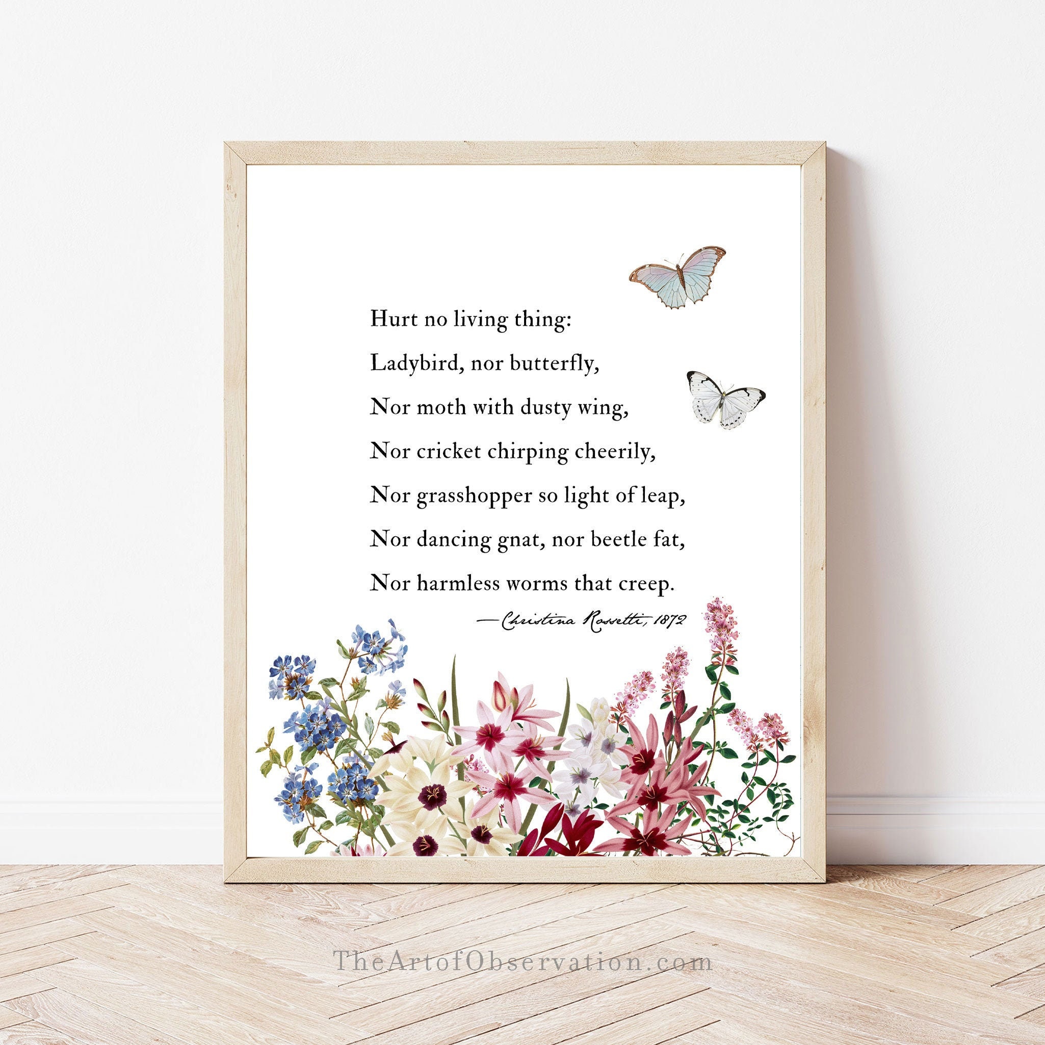 Poem Print Framed Hurt No Living Thing Christina Rossetti: Butterfly ...