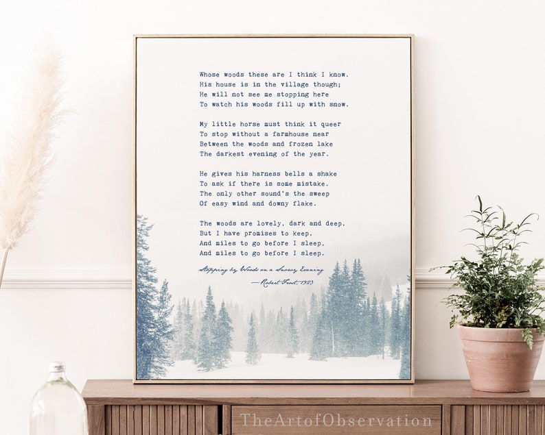 Robert Frost Poem Print Poetry Wall Art Print Stopping by | Etsy
