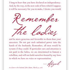 Abigail Adams Quote Print Remember the Ladies Feminist Wall Art Print ...