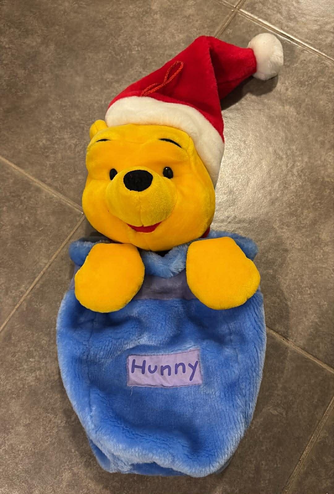 Disney Winnie the Pooh Christmas Stocking Plush Bear Head Hunny Pot 14 ...