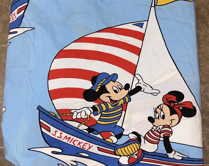 Vintage Walt Disney Mickey Mouse Boats Minnie FULL Size Flat Bedsheet ...
