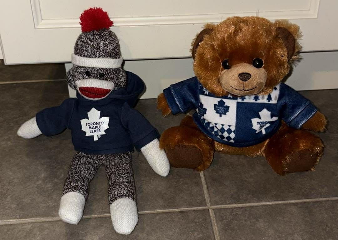 Vintage Toronto Maple Leafs Hockey NHL Sock Monkey and Teddy Bear Plush ...
