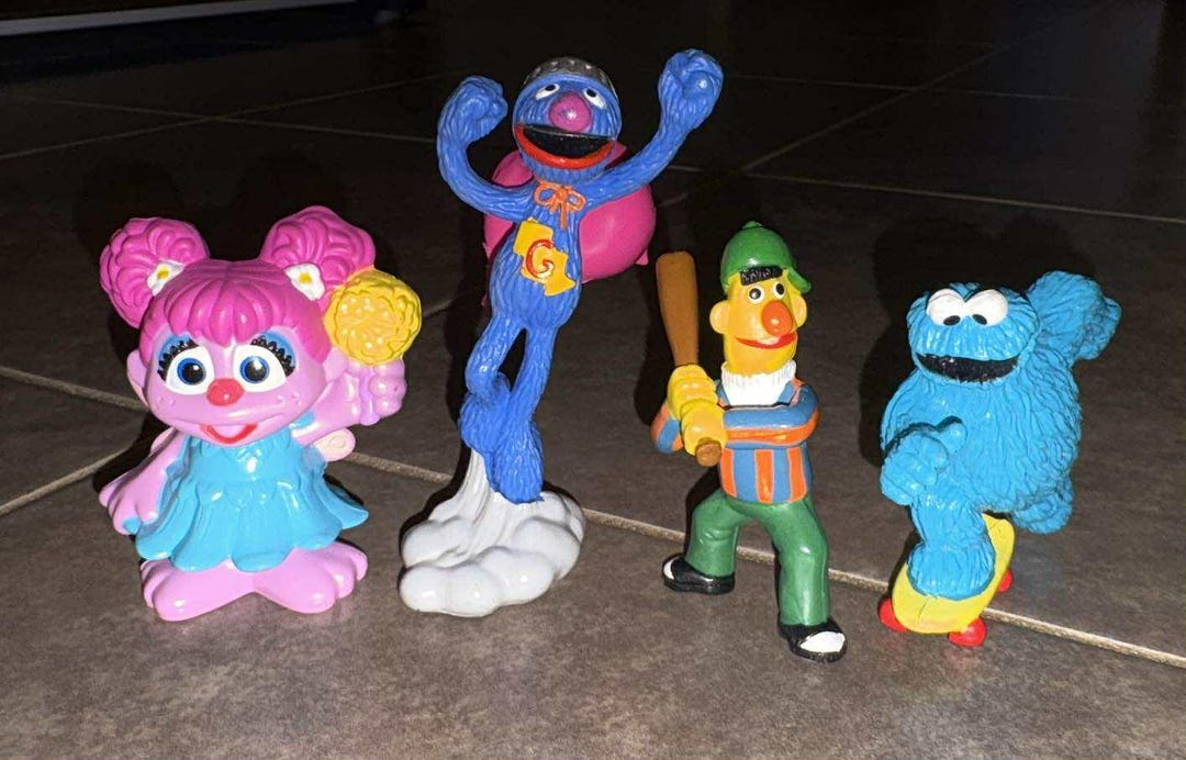 Vintage Sesame Street Super Grover Cookie Monster Bert and Abby Toy Lot ...