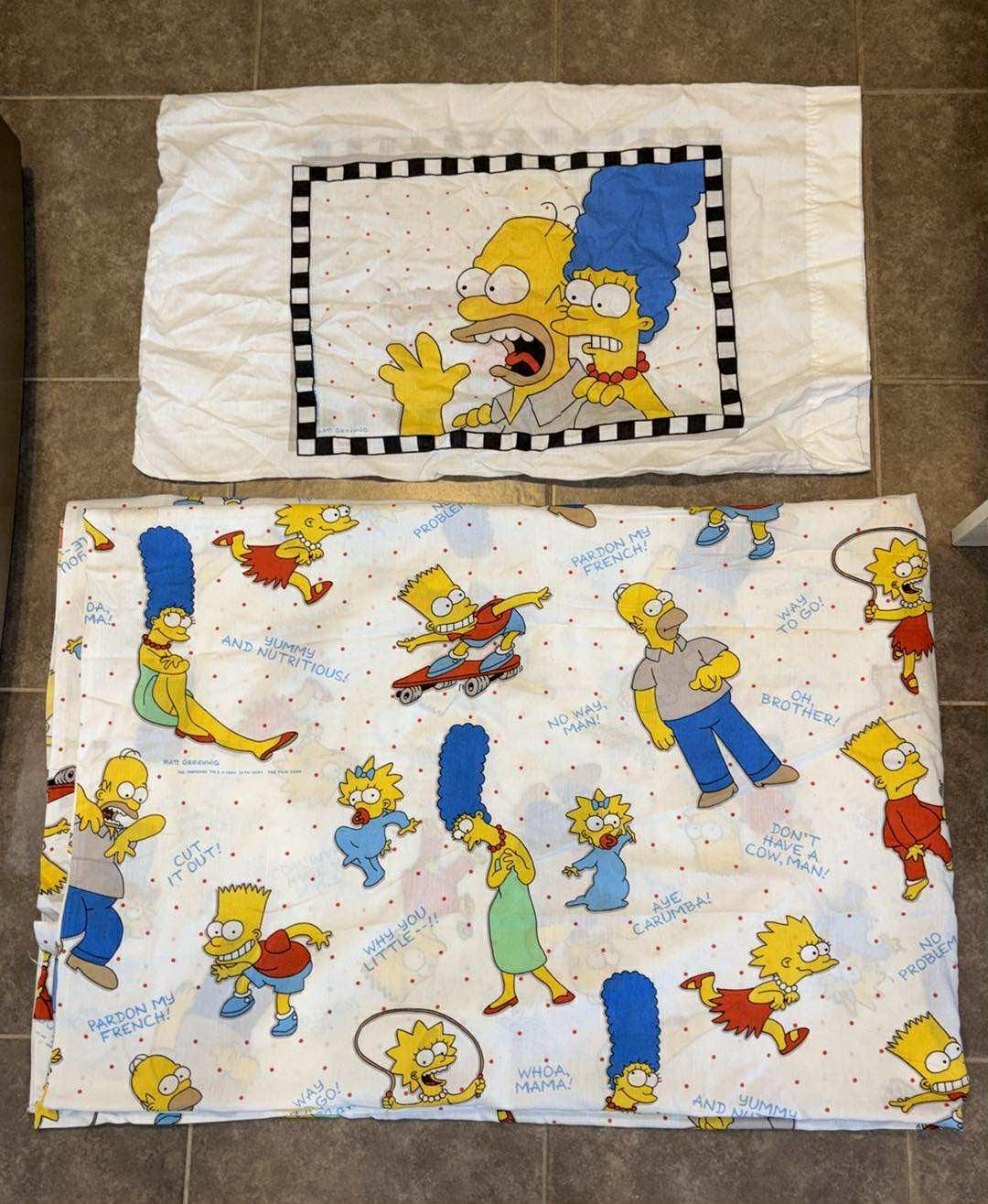 Vintage Simpsons Twin Bed Flat Sheet Homer Bart Maggie Marge Lisa and ...