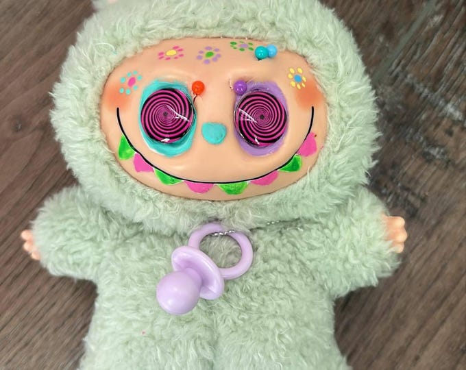 Ooak Custom Hand Painted Monster Labubu Plush Doll Hypnotize Candy READ ...