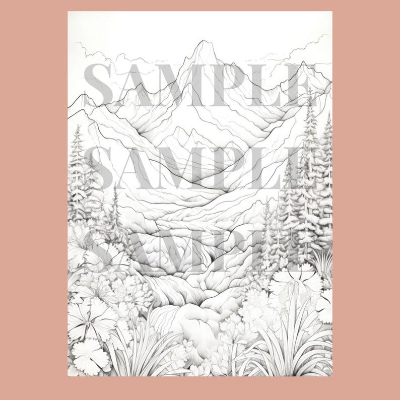 Mountain Valley Coloring Page – Printable Himalayas Landscape, Nature ...