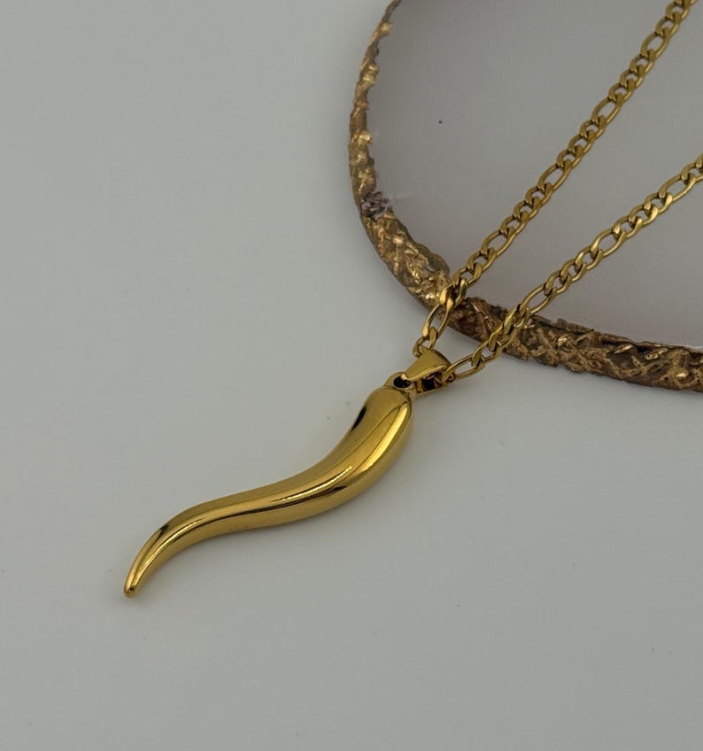 18K Gold Italian Horn Necklace, Lucky Corno Amulet Pendant, Minimalist ...