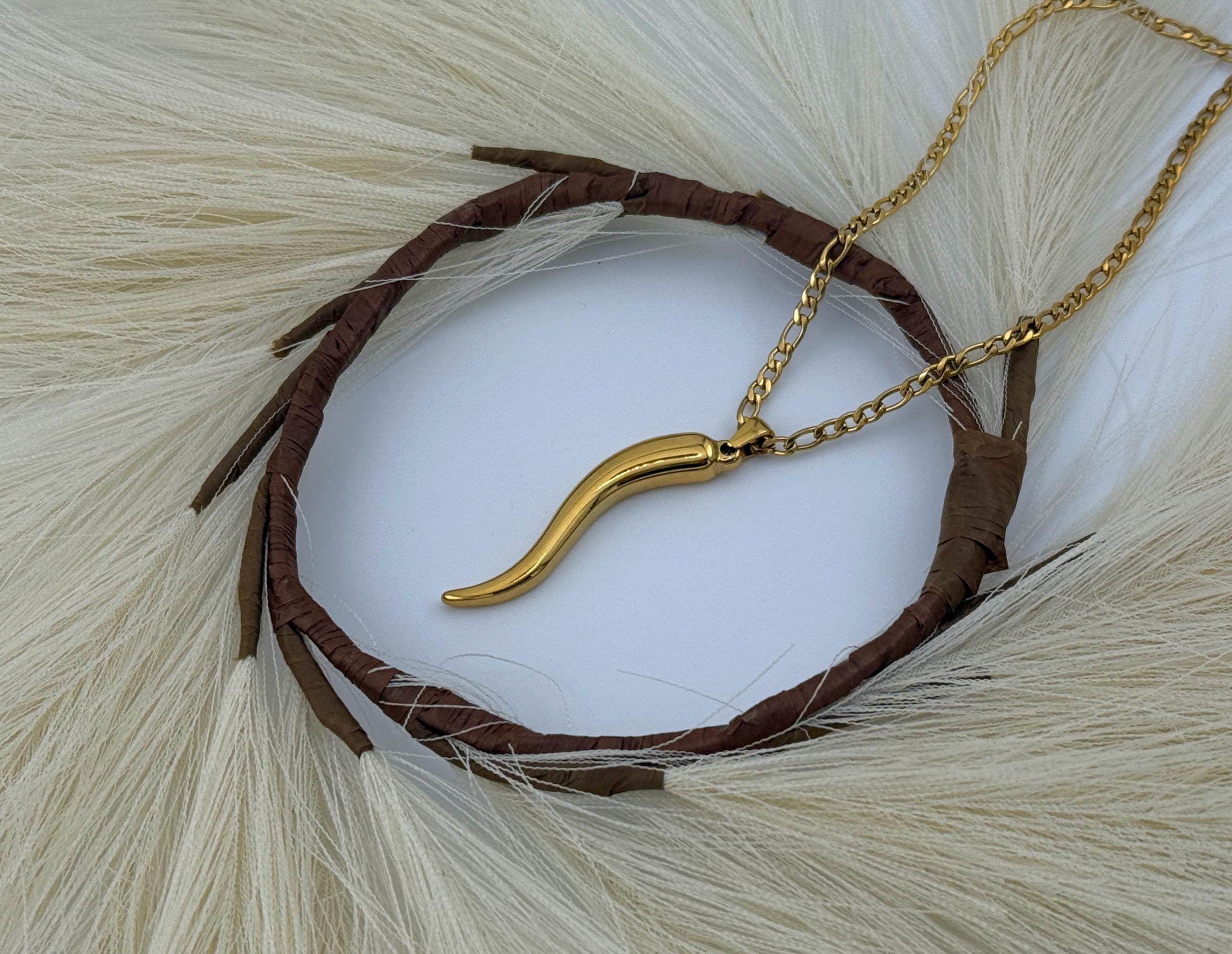 18K Gold Italian Horn Necklace, Lucky Corno Amulet Pendant, Minimalist ...