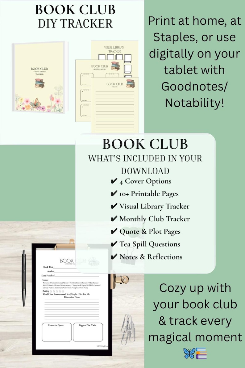 Book Club Tracker Printable Bundle – 4 Covers + 10+ Pages | Digital ...