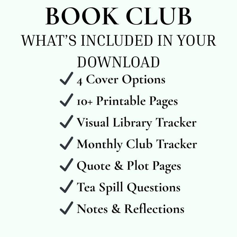 Book Club Tracker Printable Bundle – 4 Covers + 10+ Pages | Digital ...