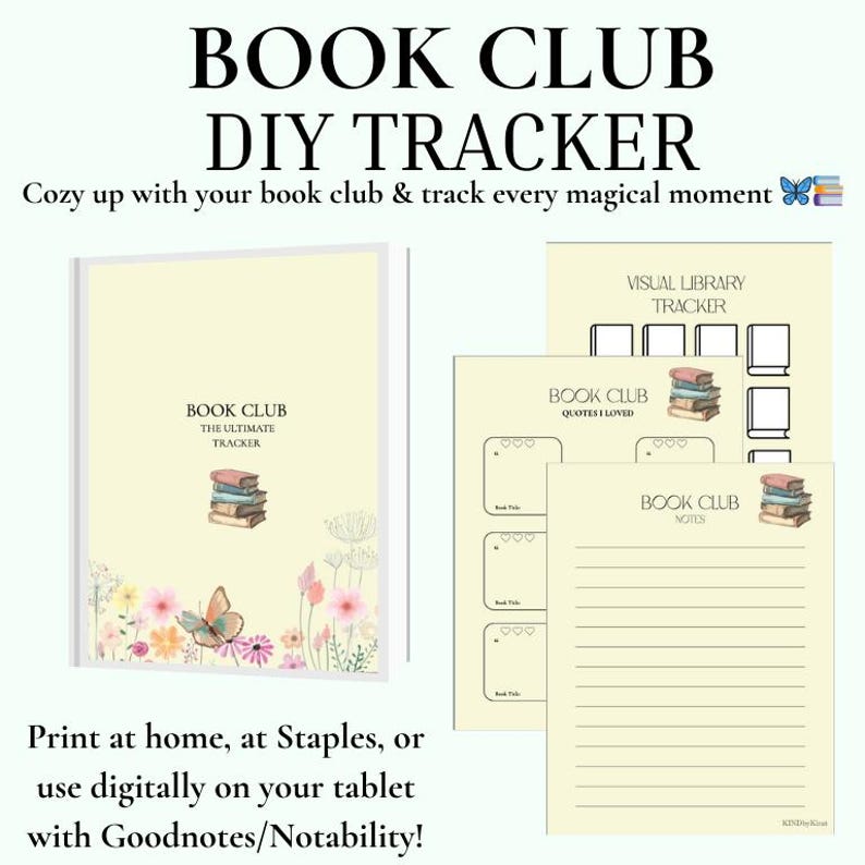 Book Club Tracker Printable Bundle – 4 Covers + 10+ Pages | Digital ...
