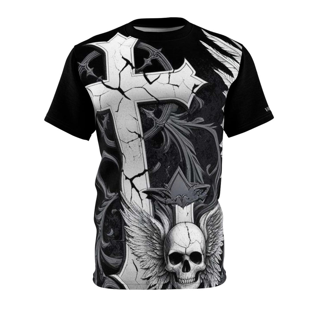 Unisex Cut & Sew Tee (AOP), Cursed Cross | Dark Angel Skull Graphic ...