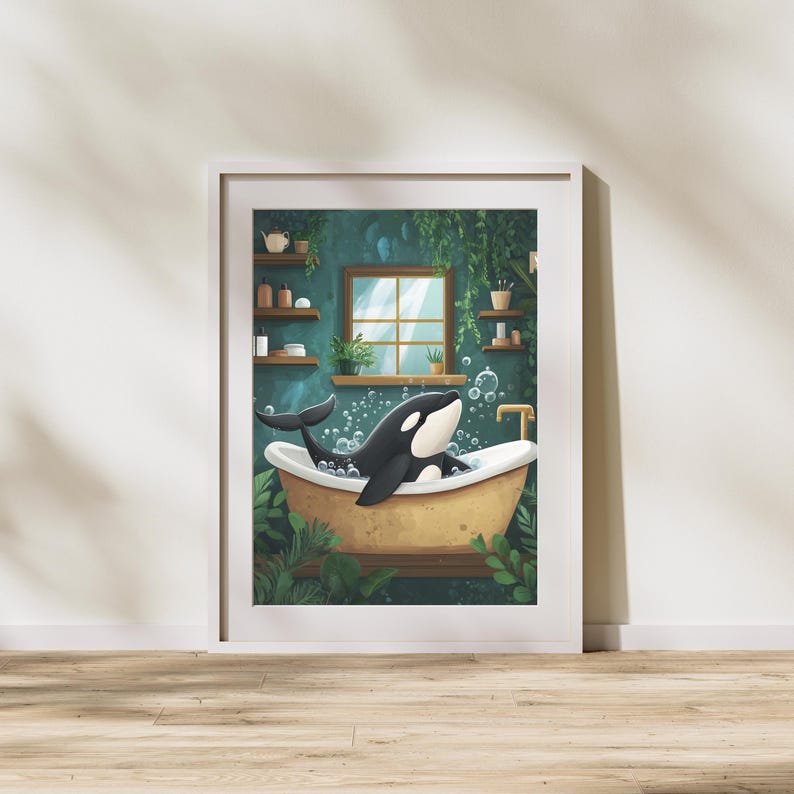 Orca Whale Poster, Ocean Lovers Wall Art, Orca Bathroom Art, Marine ...