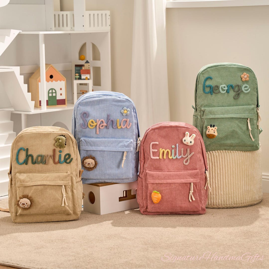 Personalised Kids Backpack With Name | Corduroy Bag for School | Custom ...
