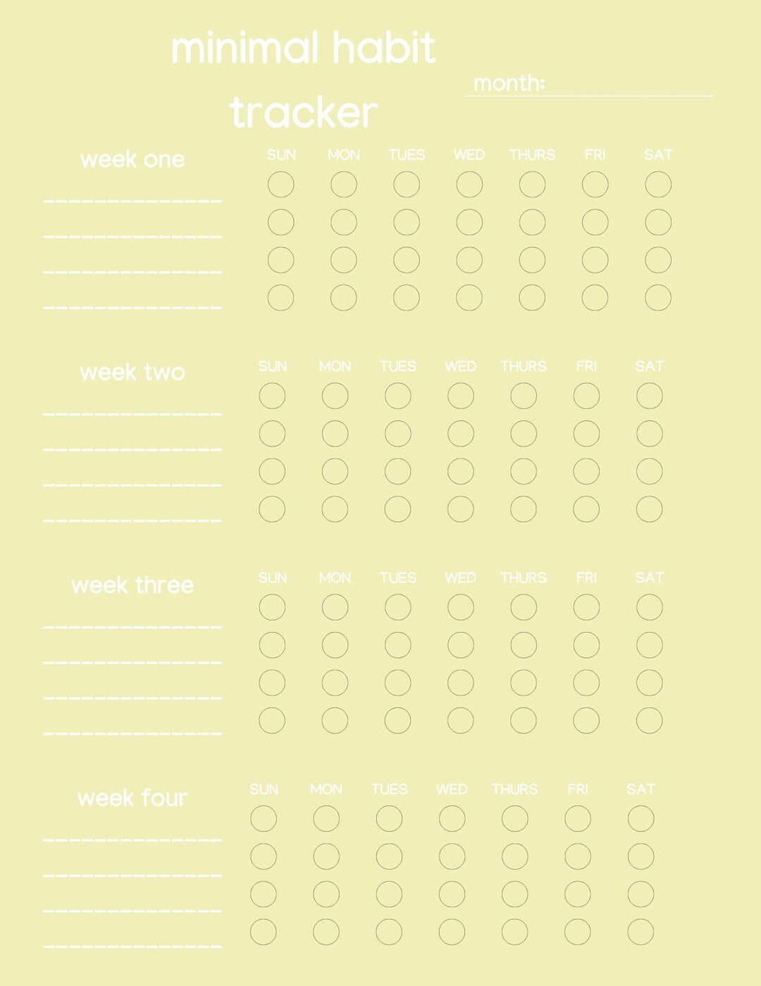 PRINTABLE Digital Daily Habit Tracker Downloadable PDF - Yellow - Etsy