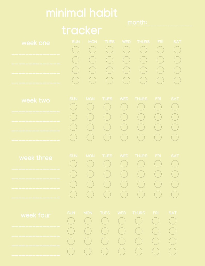 PRINTABLE Digital Daily Habit Tracker Downloadable PDF - Yellow - Etsy