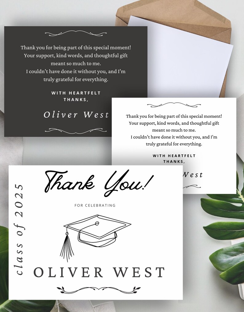 Graduation Thank You Card, Graduation Thank You Note, Grad Cap Tag ...