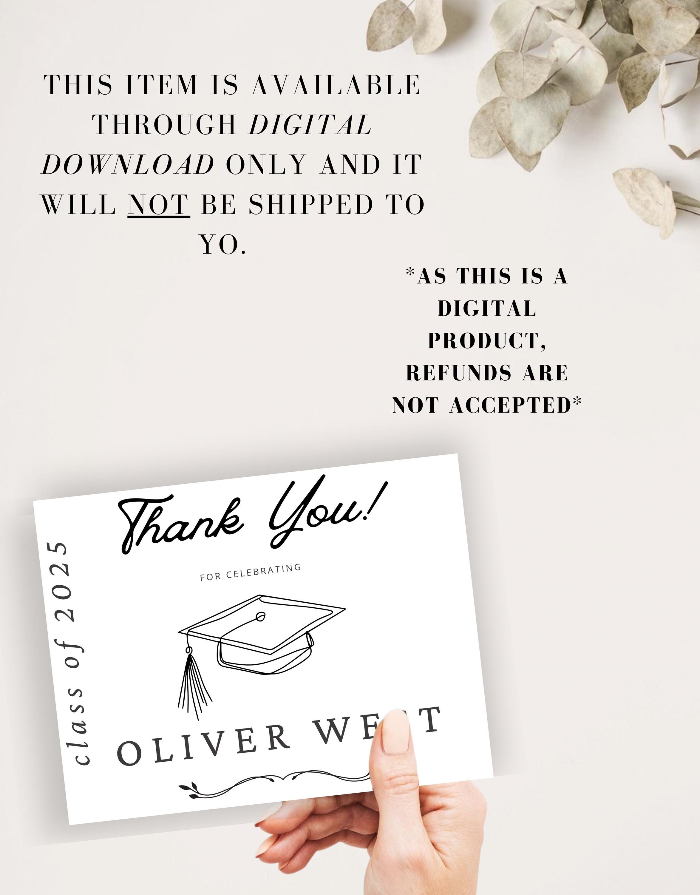 Graduation Thank You Card, Graduation Thank You Note, Grad Cap Tag ...